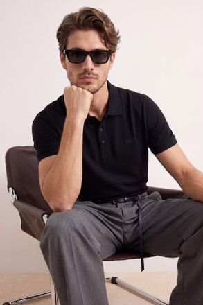 Trendyol MAN Herren Schwarz Einfarbig Kurz Regular Fit Poloshirts
