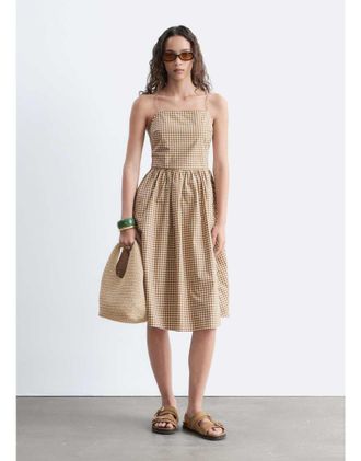 & Other Stories robe midi &agrave; bretelles &agrave; carreaux vichy marron