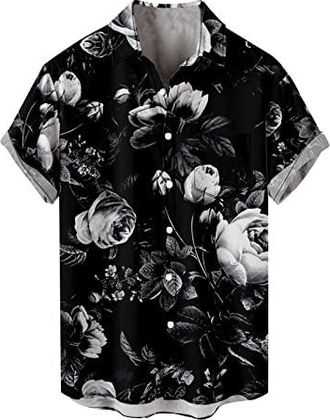 Generic Chemise hawa&iuml;enne &agrave; manches courtes pour homme - L&eacute;g&egrave;re - Coupe ajust&eacute;e - Chemise de loisirs - Boutonn&eacute;e - D&eacute;contract&eacute;e - Chemise de plage - Chemise d