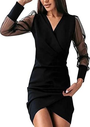 Generic 2026 Robe amincissante pour femme avec coutures en maille et col en V Noir, Noir, XL