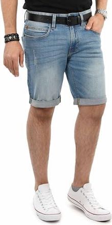 Indicode B797 - Jean court pour homme (S-3XL) - Coupe droite - Pantalon stretch - 98 % coton - L&eacute;ger et respirant, Bleu d&eacute;lav&eacute;, XL