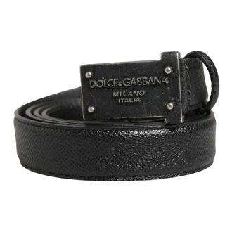 Dolce & Gabbana unisex, Accessoires, Noir, Taille: ONE Size Calf Leather Logo Metal Buckle Belt