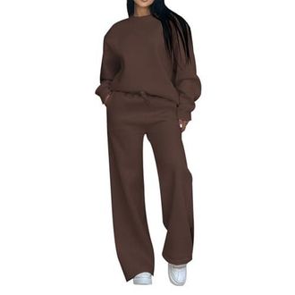 Generic Surv&ecirc;tement 2 pi&egrave;ces en coton pour femme - Surv&ecirc;tement 2 pi&egrave;ces - Sweatshirt - Pantalon de jogging - &Eacute;l&eacute;gant - Couleur unie - Tenue de maison baggy - 