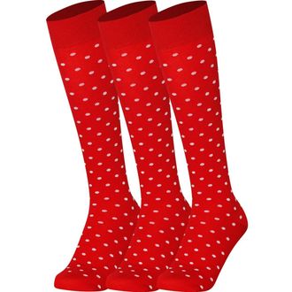 MySocks Unisex Kniestrümpfe Gepunktet Aus Extra Fein Gekämmter Baumwolle, 3 Paar Gepunktet Rot 42-46