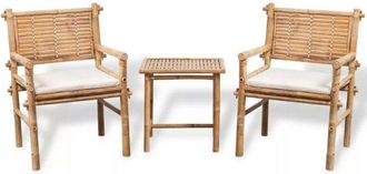 Les Tendances Salon de jardin 3 pi&egrave;ces bambou clair coussins blanc Kyca