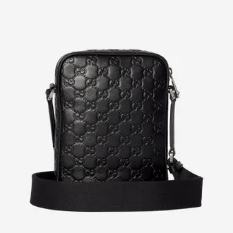 Gucci Mens Gg Emblem Shoulder Bag Black Leather