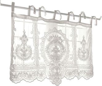 Loberon Scheibengardine Elenoire, mit Floralen Mustern Bestickt, Lichtdurchlässig, Charmante Bindebänder, Sichtschutz, Fensterdekoration, Baumwolle, weiß