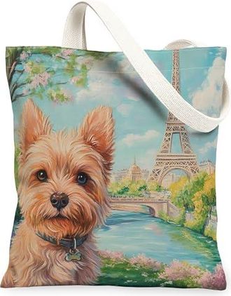 Generic Sac fourre-tout en toile motif chien Norfolk Terrier printanier 33 x 38,1 cm, tour romantique, sac d&eacute;picerie r&eacute;utilisable pour femme, motif animal de 