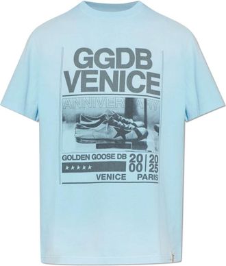 Golden Goose Homme, Tops, Bleu, Taille: XL T-shirt imprim&eacute;