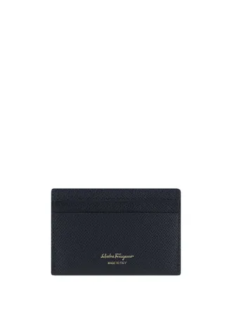 Ferragamo Womens Gancini Card Holder Black Calf Leather Bos Taurus Wallet