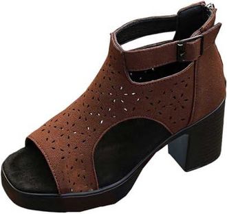 Generic Sandales &agrave; talons pour femme - Bout ouvert - &Eacute;l&eacute;gante - Couleur unie - Respirantes - &Eacute;l&eacute;gantes - Fermeture &eacute;clair dans le dos - Semelle &eacute;paisse - Conf