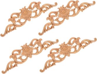 Cabilock 4 Stück Teiliges Geschnitzte Holzapplikationen aus Robustem Gummibaumholz Europäischer Stil Unbemalt Langlebig und Vielseitig für Möbeldekoration an B