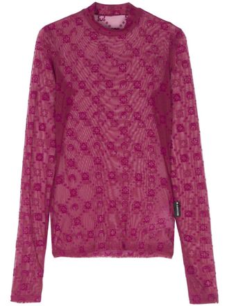 Marine Serre haut en r&eacute;sille &agrave; motif monogramm&eacute; - Rose