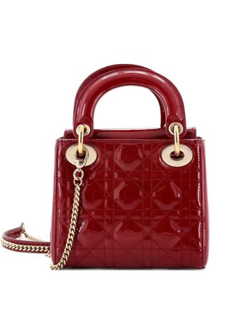 Dior Lady Dior Chain Bag Cannage Quilt Patent Mini satchel - Rouge