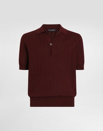 Dolce & Gabbana Polohemd Aus Baumwolle Mit Ajourmuster - Mann Strickwaren Purple 56