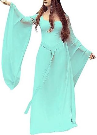 Generic Robe m&eacute;di&eacute;vale &agrave; manches longues en mousseline de soie pour femme - Couleur unie, Vert, XXL