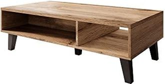 Best Mobilier Table Basse Lord Rectangulaire en Bois Gris avec Rangements 2 Niches - Salon Industriel/Vintage/R&eacute;tro