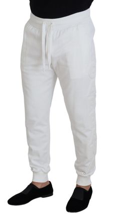 Dolce & Gabbana Mens Logo-Embroidered Cotton Joggers White