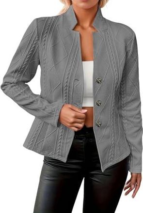 Generic Vestes ajust&eacute;es textur&eacute;es &agrave; volants et manches longues pour femmes, veste de costume boutonn&eacute;e, noir dessy, 2026, gris, XXL