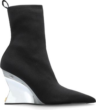 Balmain Femme, Chaussures, Noir, Taille: 38 1/2 EU Wedge Knit Bottes &agrave; cheville