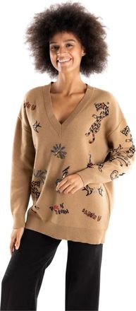 Akep Femme, Pulls, Brun, Taille: 38 FR Mgkd11096 V-neck Tricots