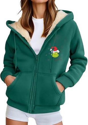 Generic Le Grinch Sweat A Capuche Femme Moche Chaud Hiver Noël Oversize Plaid Vêtements Deguisement Adulte Polaire 2025 Pulls Sweet Christmas De Pull Femmes V