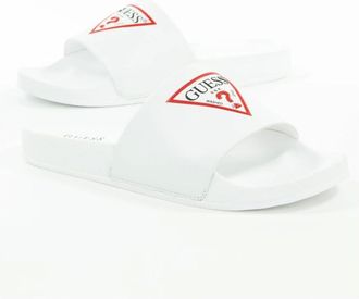 Guess Homme, Chaussures, Blanc, Taille: 45 EU Classic Logo Triangle Claquette