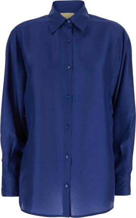 Momoni Femme, Blouses et Chemises, Bleu, Taille: 38 FR Chemise en Soie &agrave; Col Classique