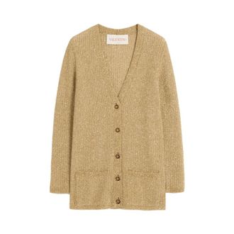 Valentino Metallgestrickter V-Ausschnitt Cardigan - - Knitwear - Damen - Gelb - S