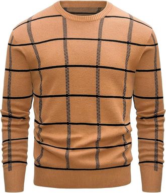 Magcomsen Sweatshirt Herren Weich Pullover Ohne Kapuze Warm Winterpullover Baumwolle Strickpullover für Business, Camel, 2XL