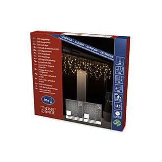 Konstsmide 2741-103 LED Eisregen Lichtervorhang / für Außen (IP44) / 24V Außentrafo / 96 warm weiße Dioden / transparentes Kabel, warmweiß, 96 leds