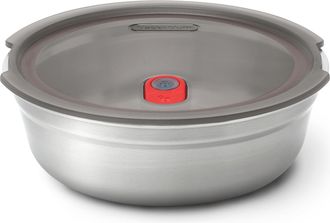 Black + Blum Runde Lunchbox, luftdicht, Edelstahl, mikrowellengeeignet, spülmaschinenfest, Backofen und Gefrierschrank - sicherer Deckel - 650 ml - Grau/Rot