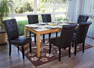 Mendler 6er-Set Esszimmerstuhl Chesterfield II, Stuhl K&uuml;chenstuhl, Nieten - Kunstleder, Coffee, dunkle Beine