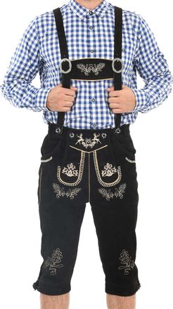 Alessandro Salvarini Herren Trachten Lederhose (46-60) - mit Stickerei und Hosenträgern - AS452 - Schwarz Größe 60 - Gr.60
