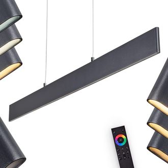 HOFSTEIN Pendelleuchte Aduard, moderne H&auml;ngelampe aus Metall in Anthrazit, 2 x LED 19 Watt, 1800 Lumen, 2700k-5000k Kelvin, l&auml;ngliche H&auml;ngeleuchte, dimmbar &uuml;be