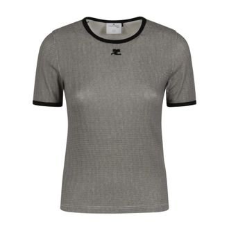 Courr&egrave;ges Femme, Tops, Noir, Taille: 40 FR T-Shirt Signature Contrast&eacute;