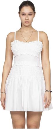 Michael Kors Femme, Robes, Blanc, Taille: 40 FR Smocked Cotton Poplin Tank Dress