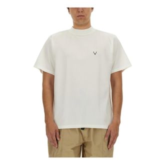 South2 West8 Homme, Tops, Blanc, Taille: L S/S Mock Neck Tee - Poly Pique