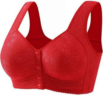 Generic Body Femme Soutien-gorge en dentelle avec boutonni&egrave;re sur le devant, bonnets gainants, bretelles r&eacute;glables, grande taille, rouge, 48