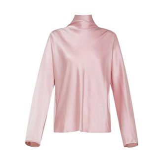 Forte_Forte Femme, Blouses et Chemises, Rose, Taille: 38 FR Blouse en soie satin&eacute;e &agrave; col montant