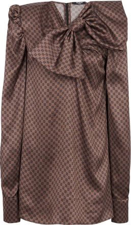 Balmain Femme, Robes, Brun, Taille: 36 FR Courte robe en satin avec mini imprim&eacute; monogramme