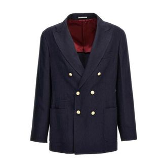 Brunello Cucinelli Homme, Costumes, Bleu, Taille: 2XL Veste en Lin et Laine