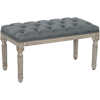 HOMCOM Polsterbank, Sitzbank, Bettbank mit Leinenoptik, Schminkbank f&uuml;r Flur, Diele, Schlafzimmer, Gummiholz, Grau, 81 x 41 x 41 cm - Homcom