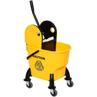 HOMCOM Homcom - Reinigungswagen Fahreimer Putzeimer Wischwagen mit Auswringvorrichtung 26 Liter, Gelb, 44 x 36 x 90 cm