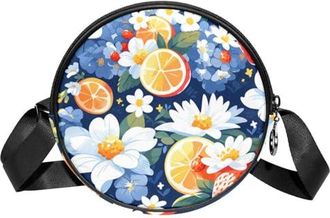 Generic Sac &agrave; bandouli&egrave;re rond pour femme, motif fruits d&eacute;t&eacute; color&eacute;s, petit sac &agrave; bandouli&egrave;re avec fermeture &eacute;clair, bretelles r&eacute;glables, sac &agrave; main rond d&eacute;co