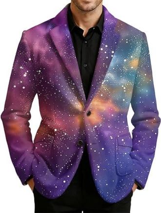Generico Galaxy Veste de costume pour homme Coupe slim Imprim&eacute; 3D Galaxie Graphique Galaxie Univers &Eacute;toile Espace F&ecirc;te Blazer de remise des dipl&ocirc;mes, A Violet,