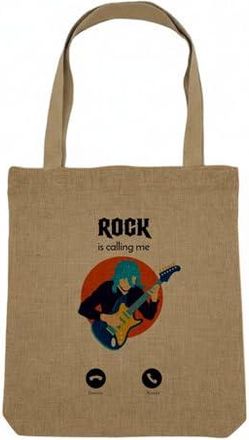 Fabulous Sac Shopping Tote Bag Aspect Lin - Rock Is Calling Me Music Band - Sac de Courses Toile Epaisse 360g Beige Naturel Cabas Port&eacute; Epaule Solide Imprim&eacute; e