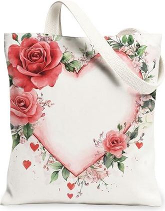 Generic Sacs fourre-tout r&eacute;utilisables en toile pour la Saint-Valentin, motif coeur rose romantique, sacs d&eacute;picerie, sacs d&eacute;picerie l&eacute;gers et lavables en toil