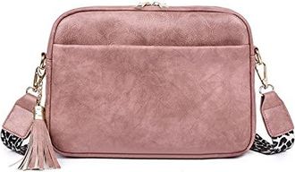 Nicole & Doris Sac &agrave; Main Femme Bandouli&egrave;re Sacs D&eacute;paule Multi-Poches Sac Epaule en Cuir PU Sac Besace Sac Messenger Crossbody Bag avec Pompon Rose