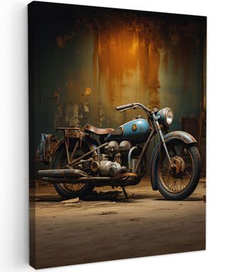 MuchoWow &copy; Bilder 60x80 cm Wohnzimmer Deko Modern Wandbild Foto auf Leinwand Bild Schlafzimmer Room Decor Geschenke Vintage - Motor - Blau - Alt - Garage